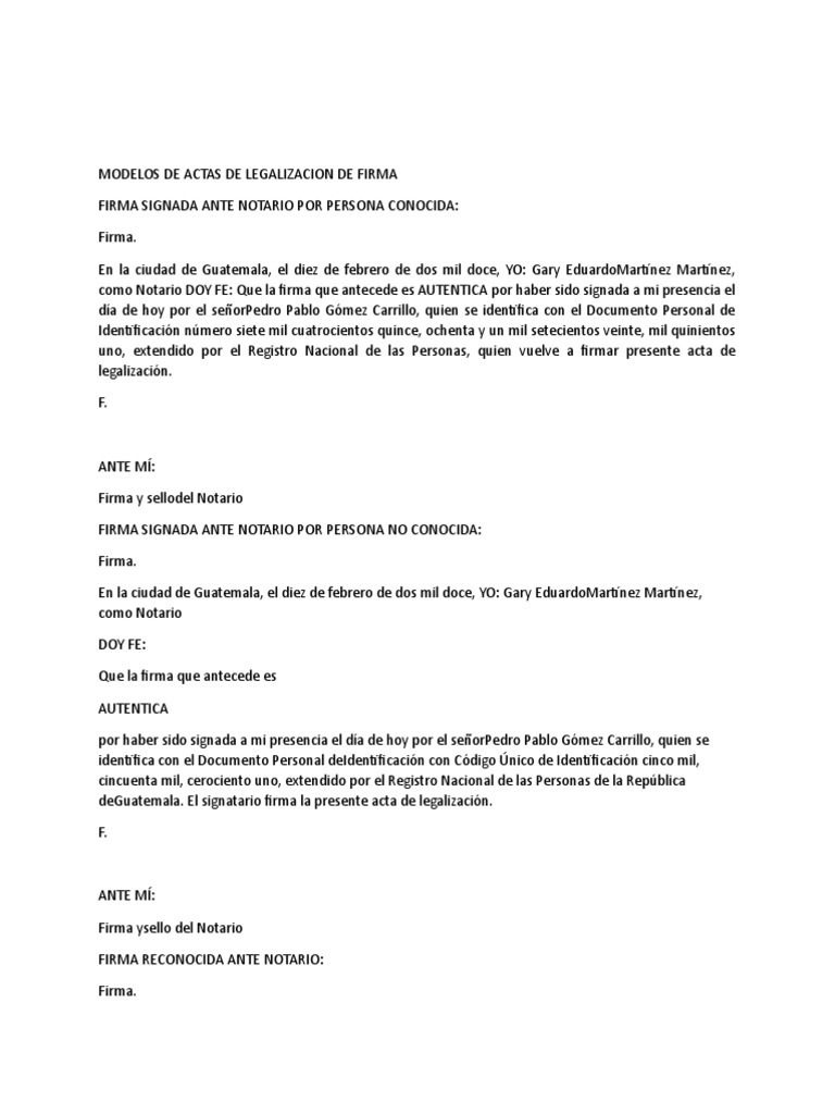 Modelos de Actas de Legalizacion de Firma y Documentos | PDF | Gobierno