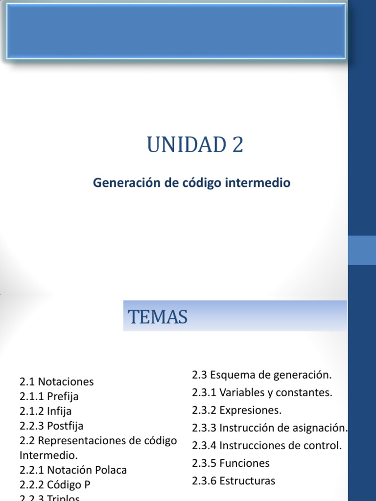 Generación de codigo intermedio | Compilador | Lenguaje de programación Generación de codigo intermedio | Compilador | Lenguaje de programación