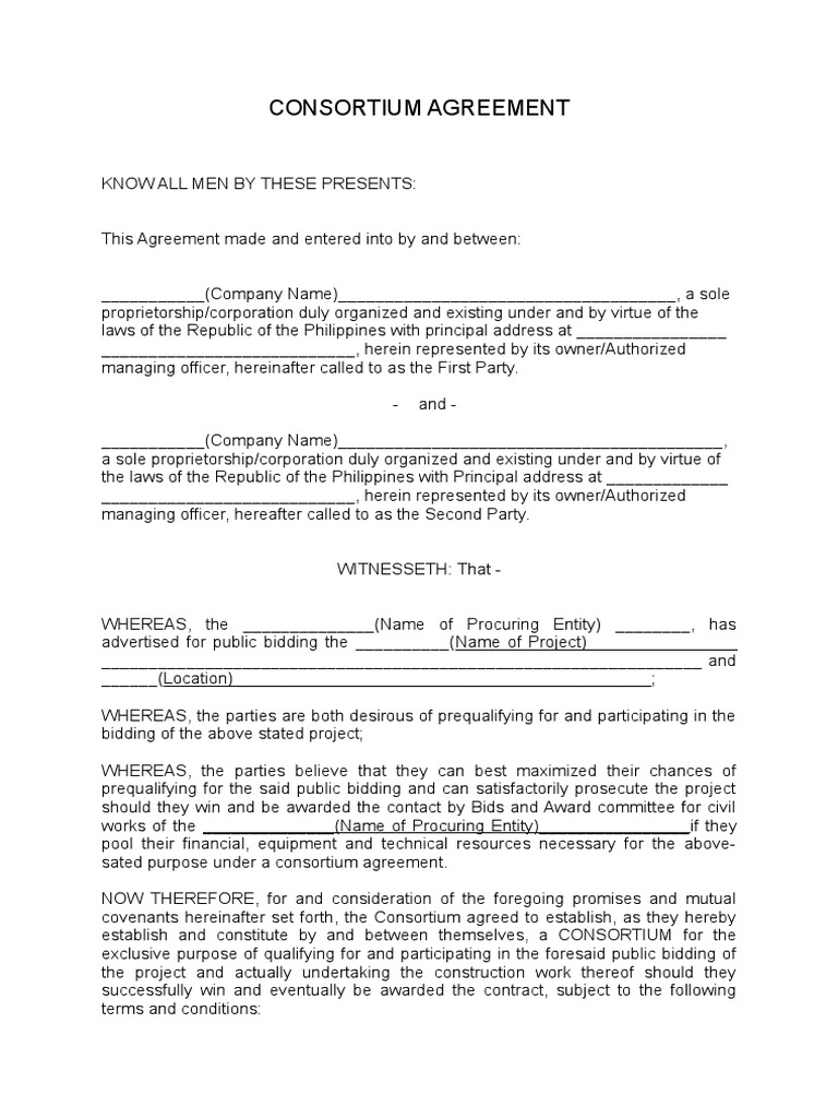 Consortium Agreement for Bidding | PDF | Construction Bidding | Private Law