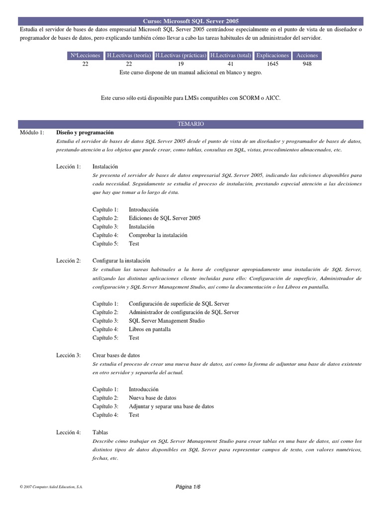 Curso Microsoft Sql Server 2005 Pdf Pdf Sql Servidor Sql De Microsoft