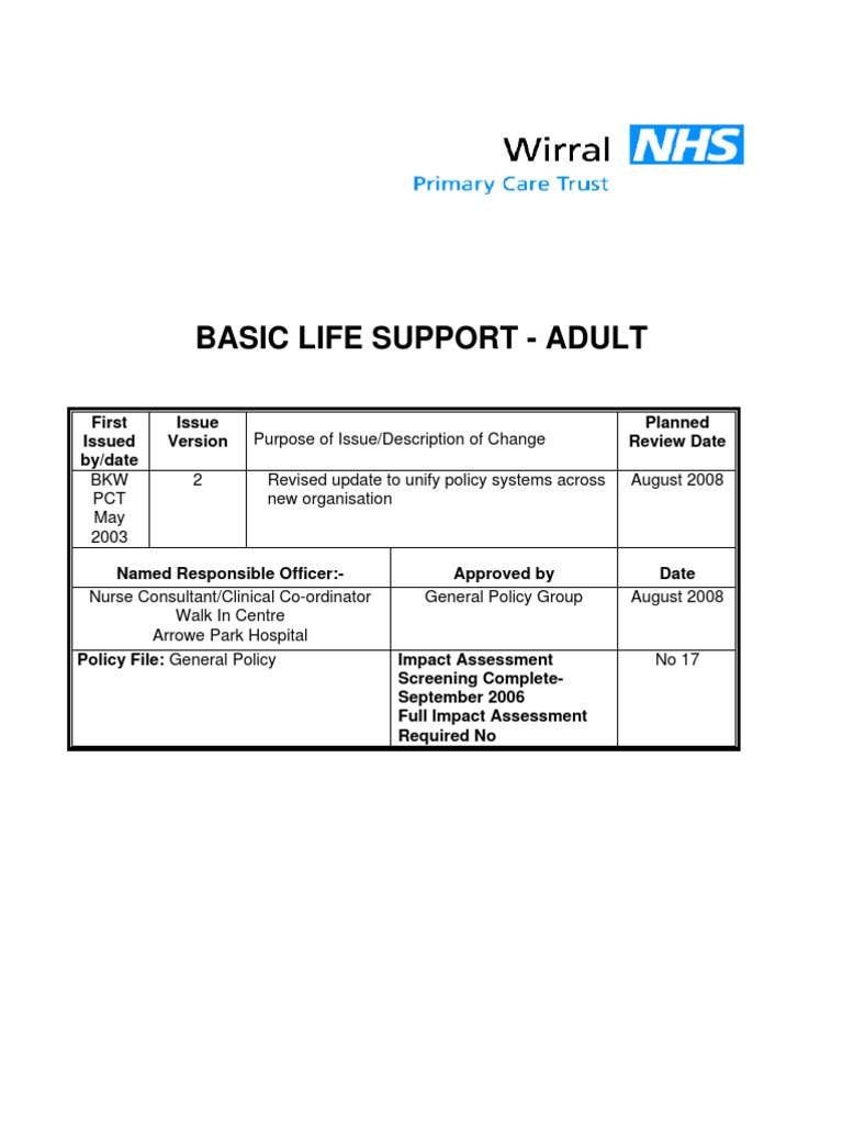 Basic Life Support - Adult: First Issued By/date Issue Planned Review ...