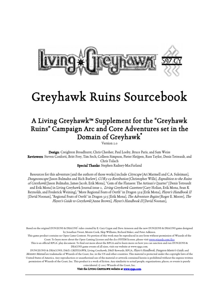 Greyhawk Ruins Sourcebook | PDF | Dungeons & Dragons | Tsr (Company) Games