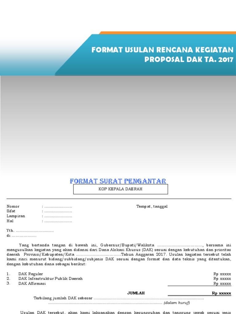 06b - Kemen PUPERA - Format Proposal DAK BIdang Infrastruktur | PDF