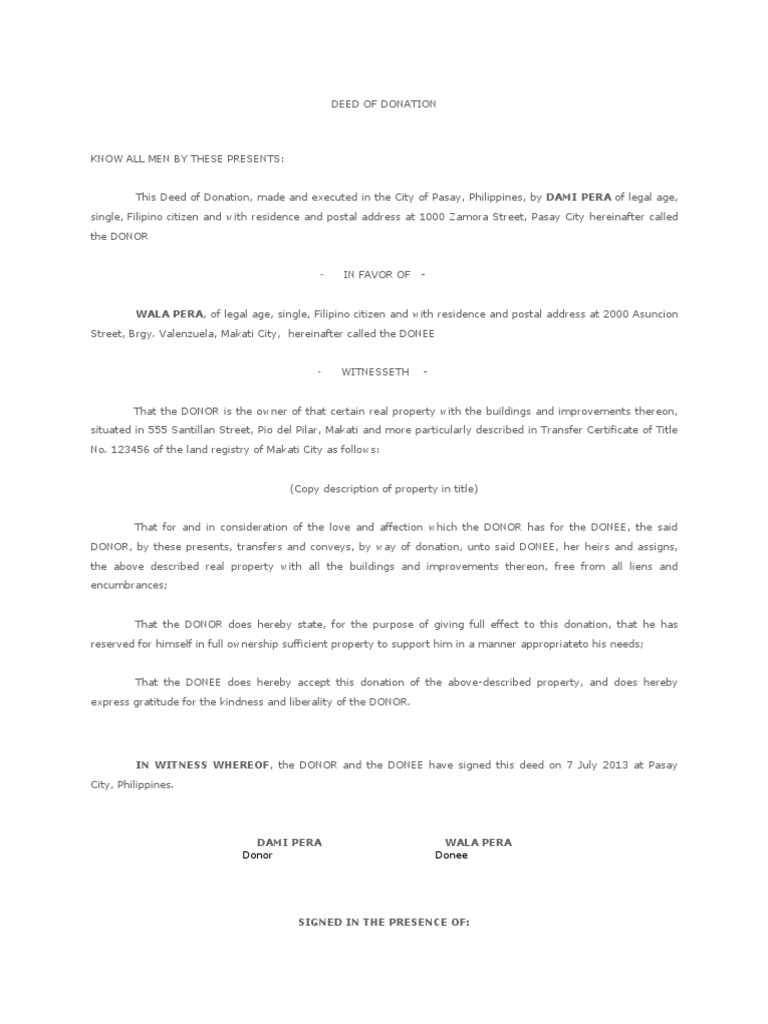 Deed of Donation | PDF | Will And Testament | Private Law