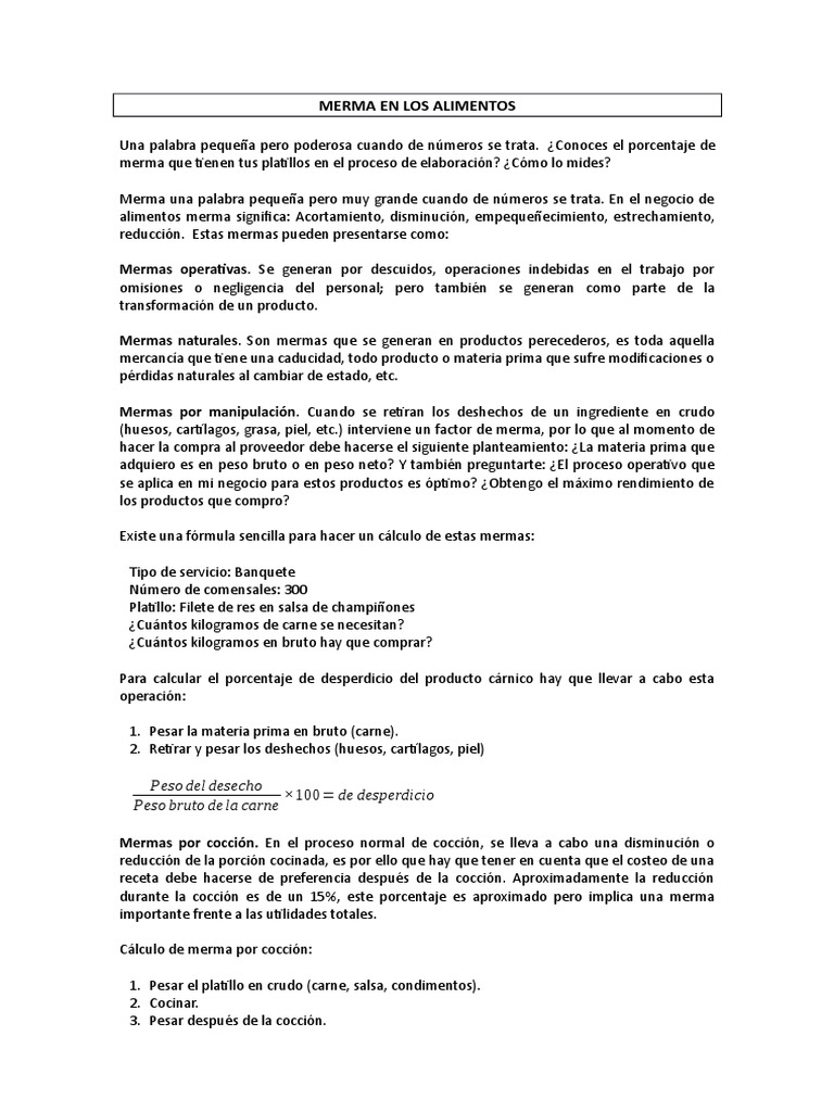 Merma en Los Alimentos | PDF | Carne | Cocinando