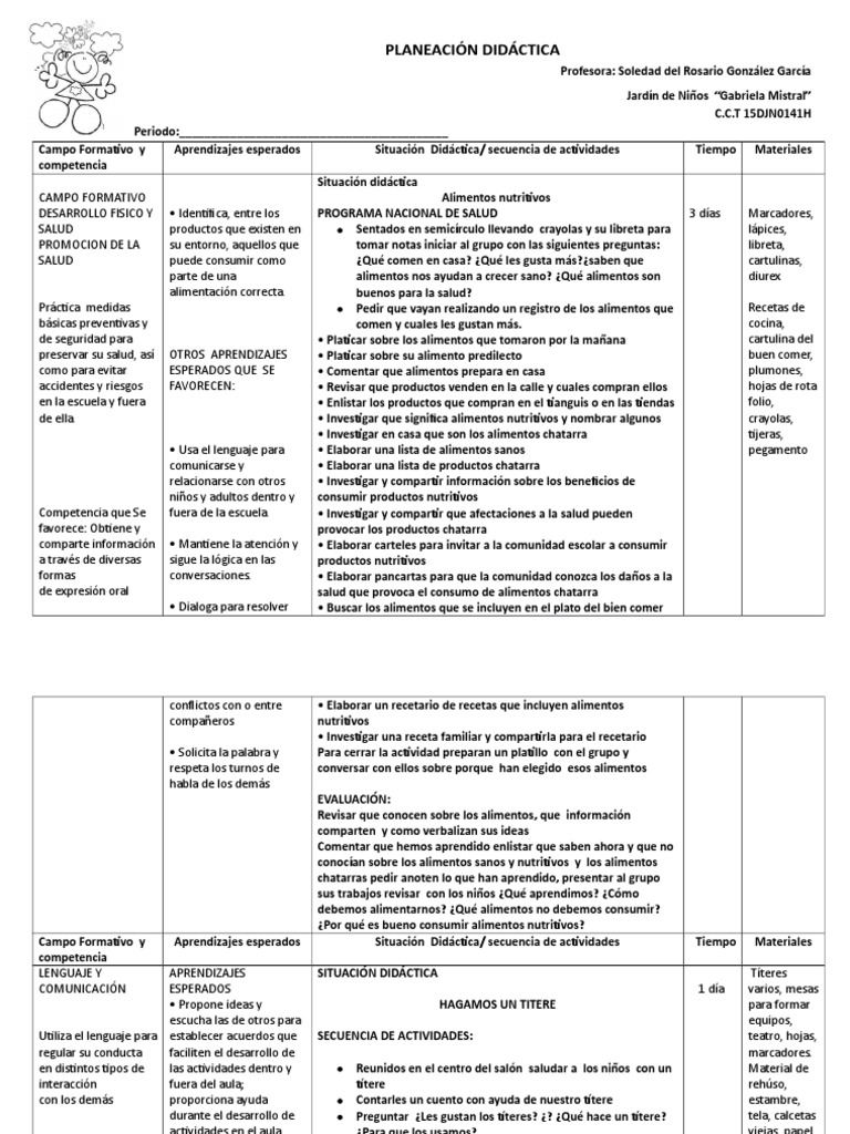 Plan de Preescolar | PDF | Jardín de infancia | Medición