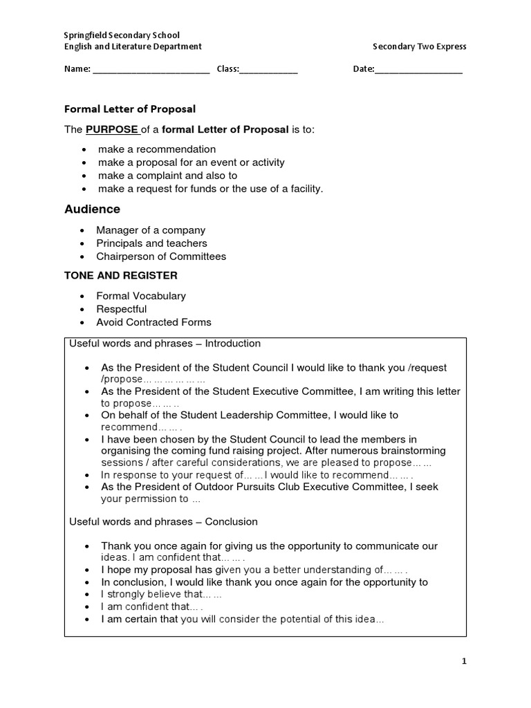 Situational Writing - Formal Letter of Proposal | PDF | English ...