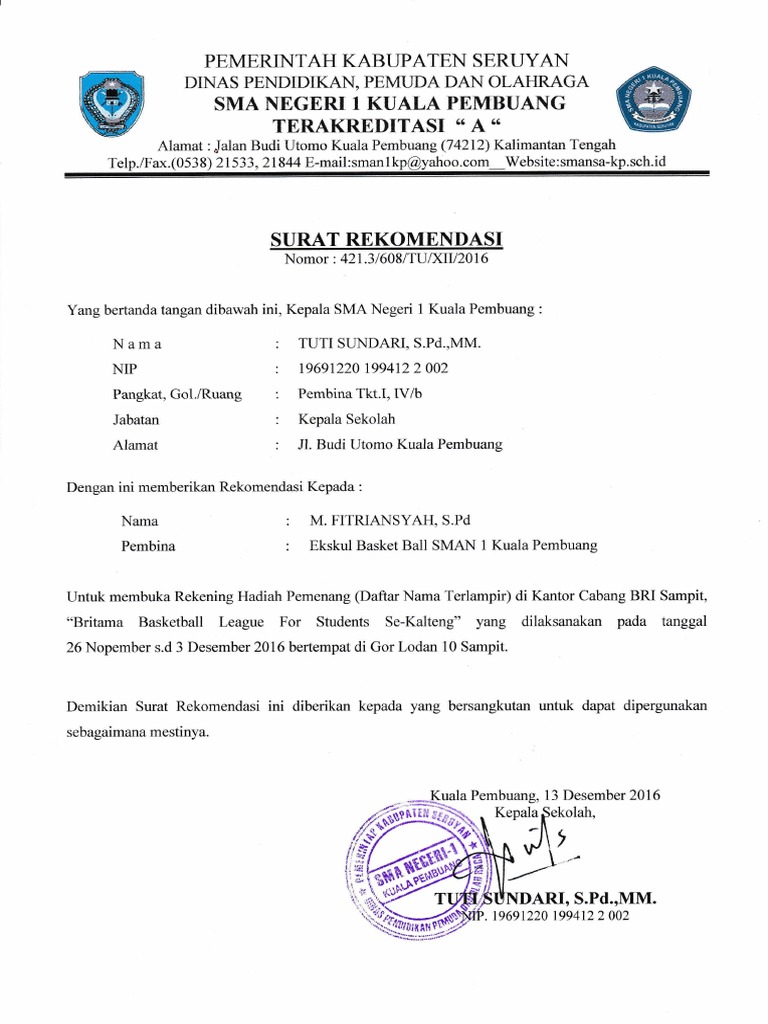 Surat Rekomendasi | PDF