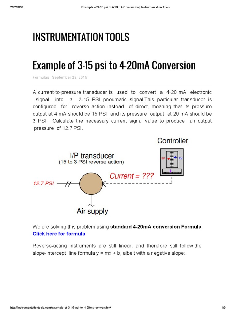 Example of 3-15 Psi To 4-20ma Conversion | PDF | Instrumentation ...