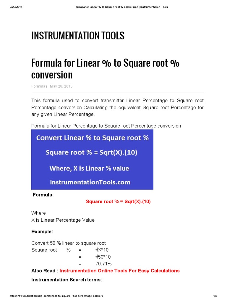 Formula For Linear % To Square Root % Conversion | PDF | Teaching ...