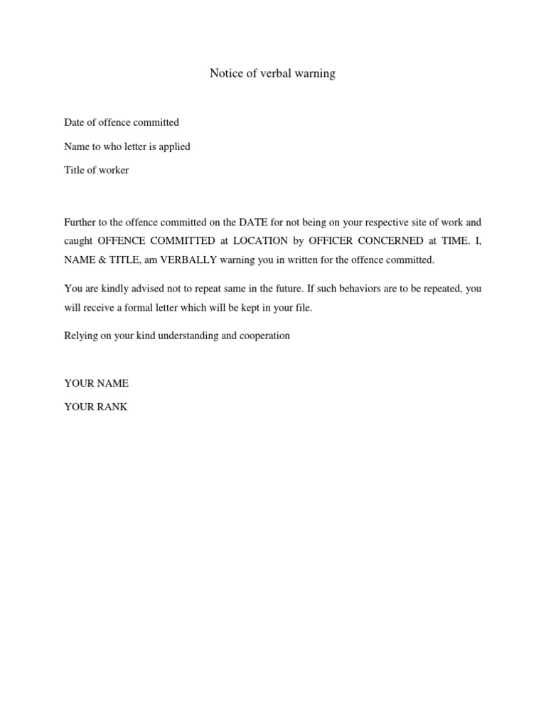 Notice of Verbal Warning Format | PDF