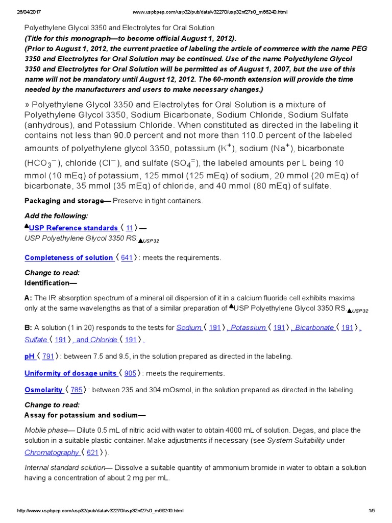 PEG 3350 & Electrolytes for Oral Solution USP | Chromatography | Sodium
