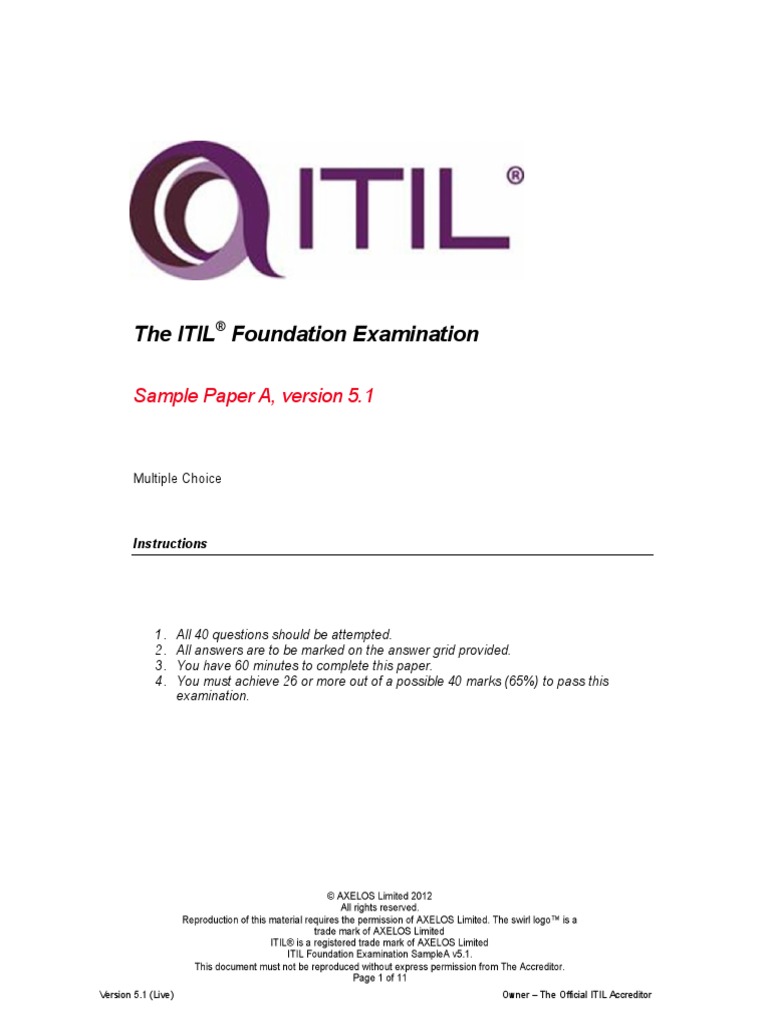 ITIL 2011 Sample Exam A PDF | PDF | Itil | Information Technology ...