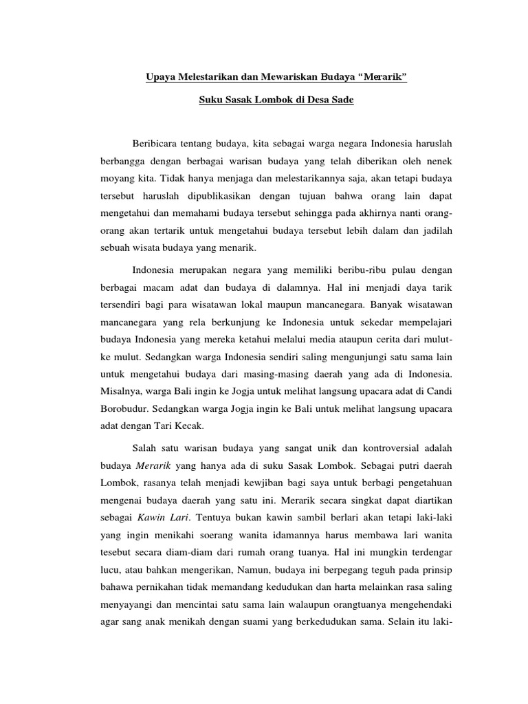 Melestarikan Budaya Merarik Lombok | PDF | Perjalanan