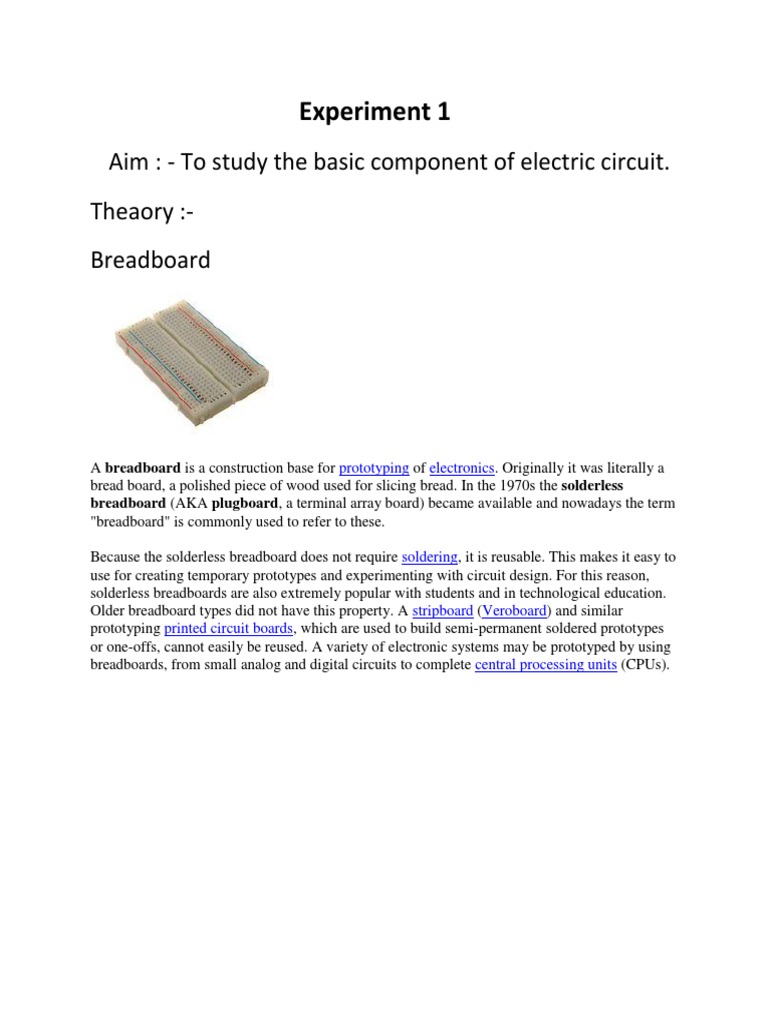 Experiment 1: Aim: - To Study The Basic Component of Electric Circuit ...
