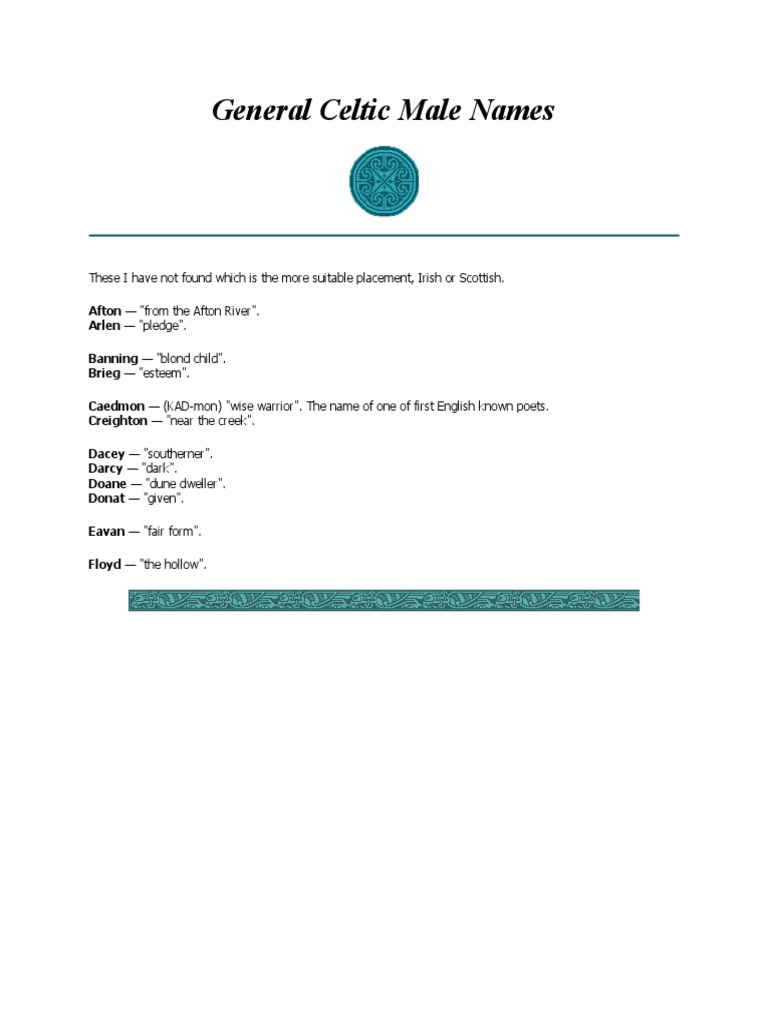Celtic Male Names and Meanings | PDF