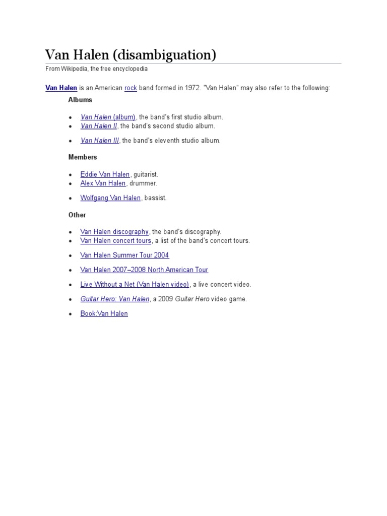 Van Halen (Disambiguation) : Albums | PDF