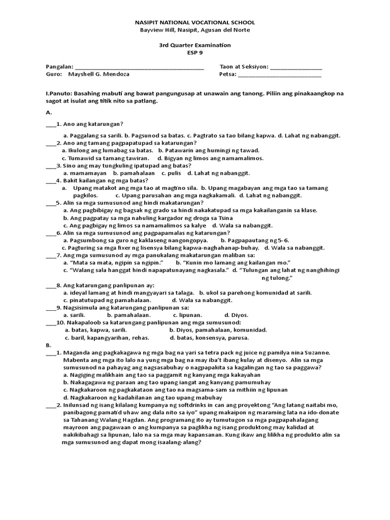 ESP 9 3rd quarter Exam SY 2016-2017.docx