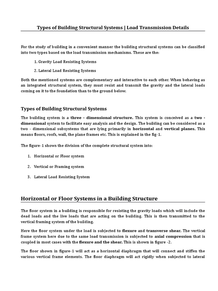 Types of Building Structural Systems | Load Transmission Details | PDF ...