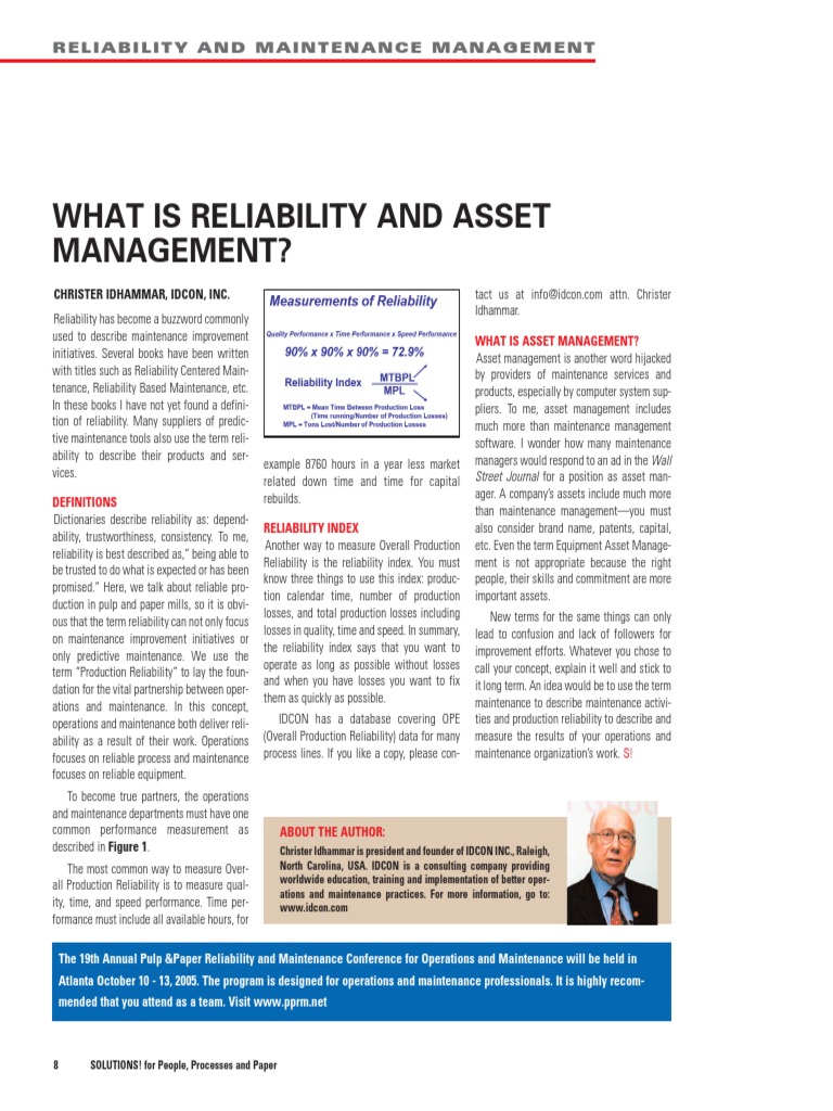 What Is Reliability and Asset Management | PDF | Reliability ...