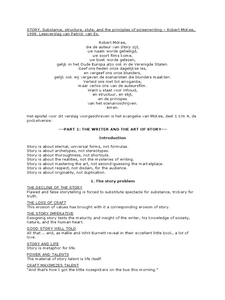 Story. Substance, Structure, Style and The Principles of Screenwriting ...