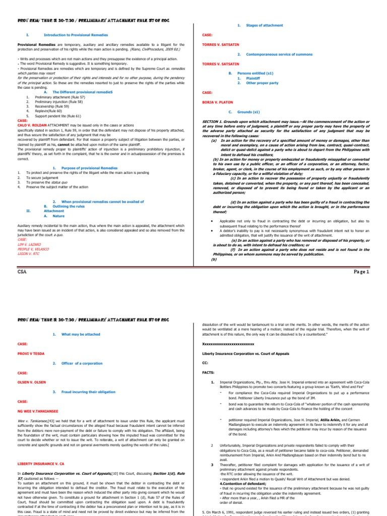 Preliminary Attachment RULE 57 | PDF | Lawsuit | Fiduciary