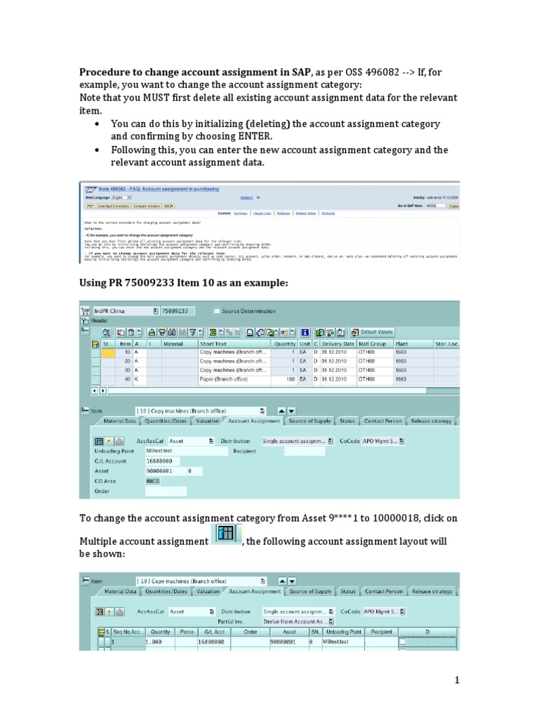 Procedure To Change Account Assignment in SAP | PDF