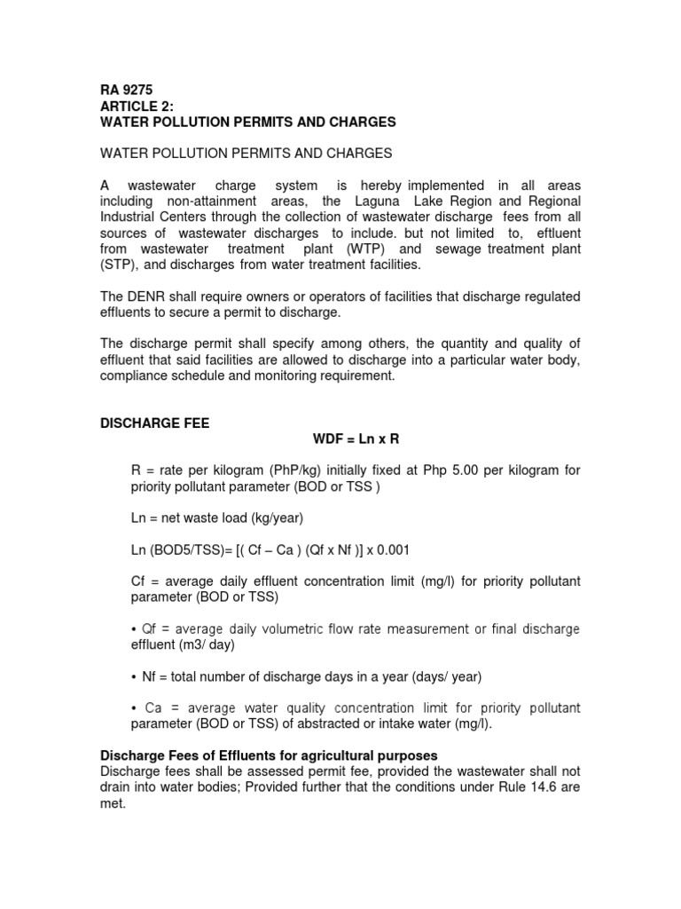 RA 9275 Written Report - Discharge Fee | PDF | Wastewater | Water Pollution