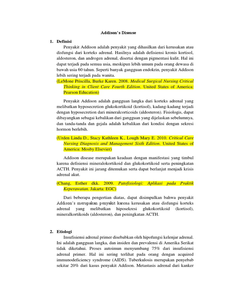 Penyakit Addison: Definisi dan Etiologi | PDF