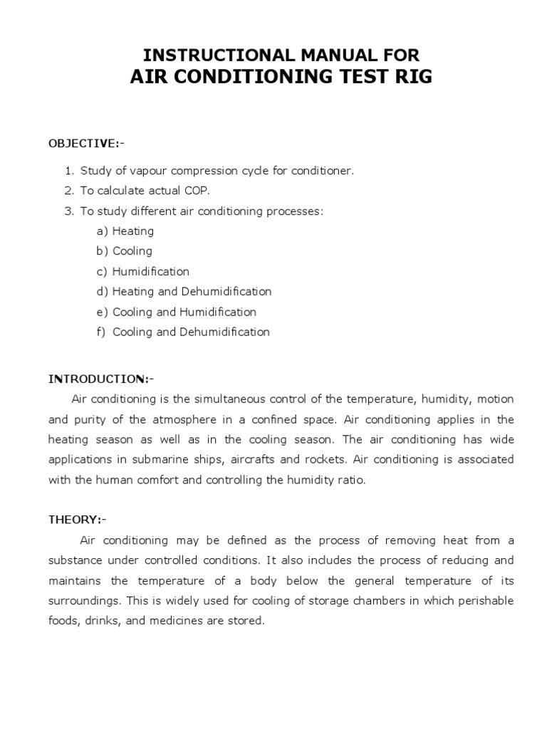 Manual For Duct Air Conditioning Test Rig | PDF | Air Conditioning | Hvac