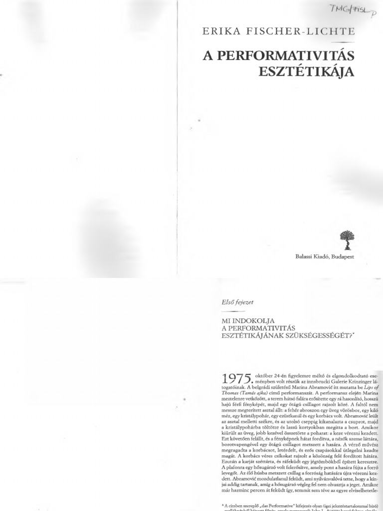 Erika Fischer Lichte A Performativitas Esztetikaja | PDF