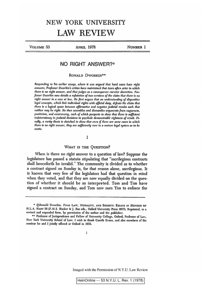 Dworkin - No Right Answer | PDF