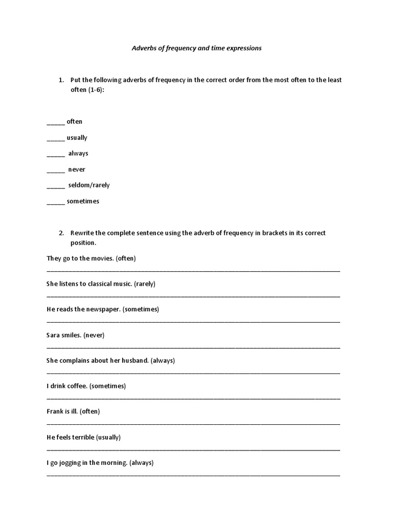 Adverbs of Frequency and Time Expressions | PDF