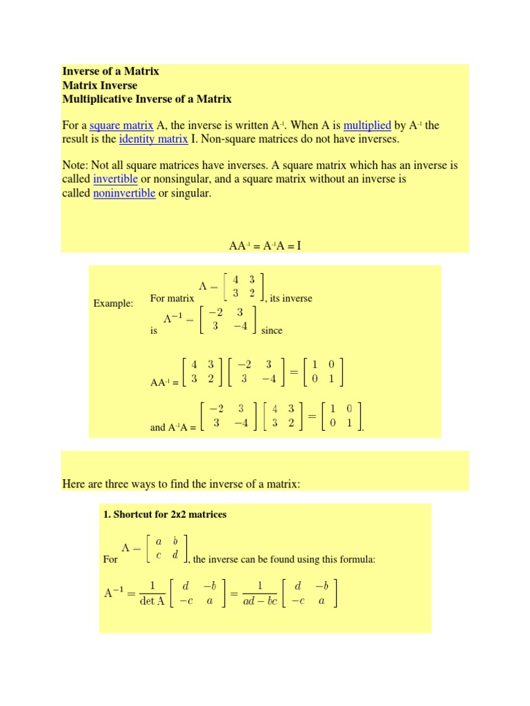 Inverse Of A Matrix PDF