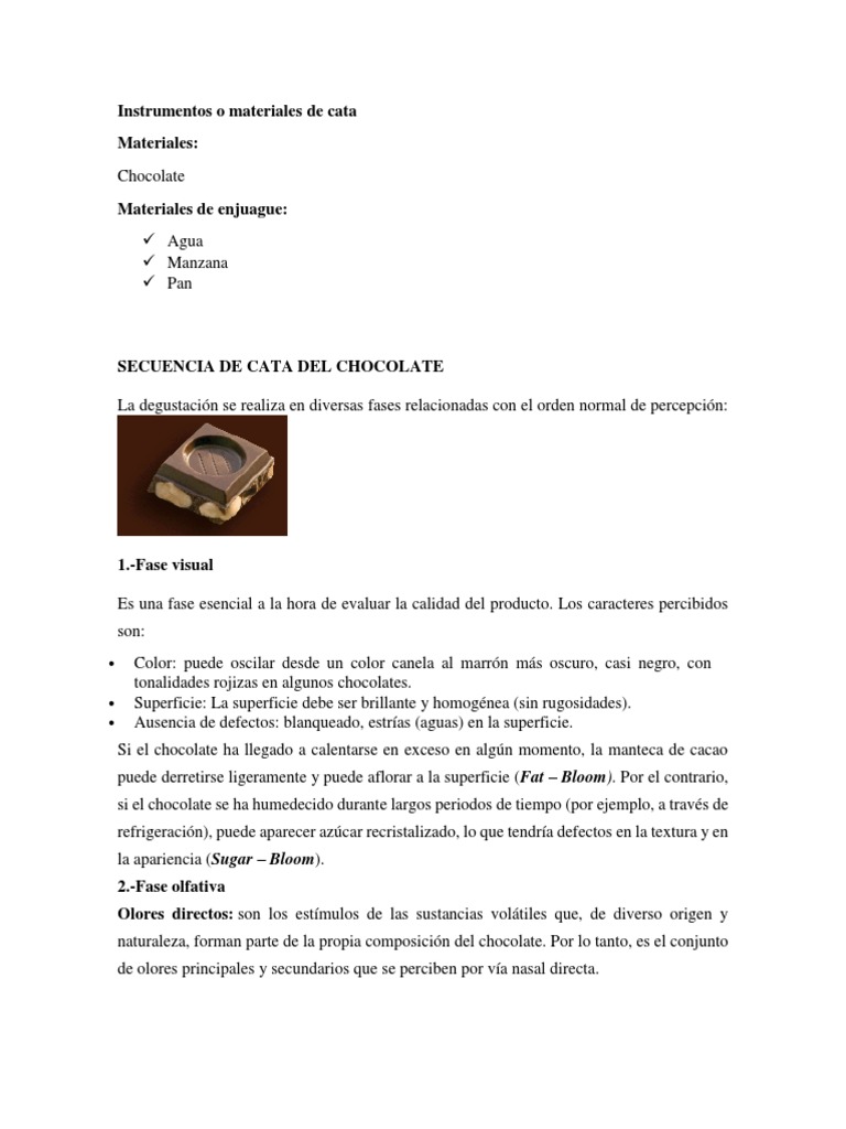 Instrumentos o Materiales de Cata | PDF | Chocolate | Sabor