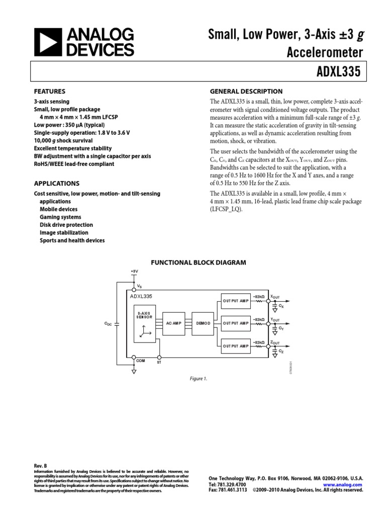 Adxl335 PDF | PDF | Sensor | Amplifier