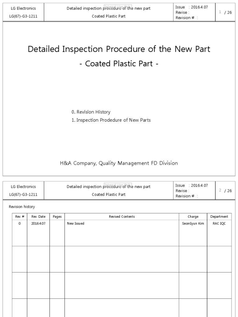 (IQC) LG (67) - G3-1211 - Coated Plastic Part - Detailed Inspection ...
