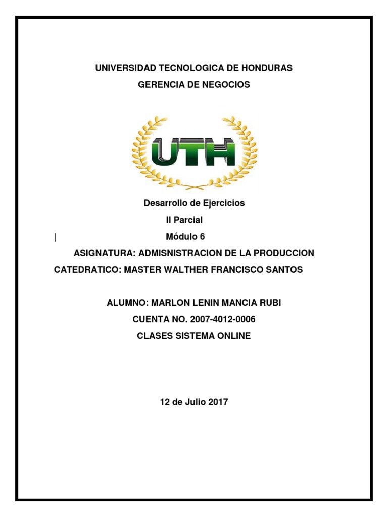Marlon - Mancia, Modulo No.6, Administracion de La Produccion PDF | PDF ...