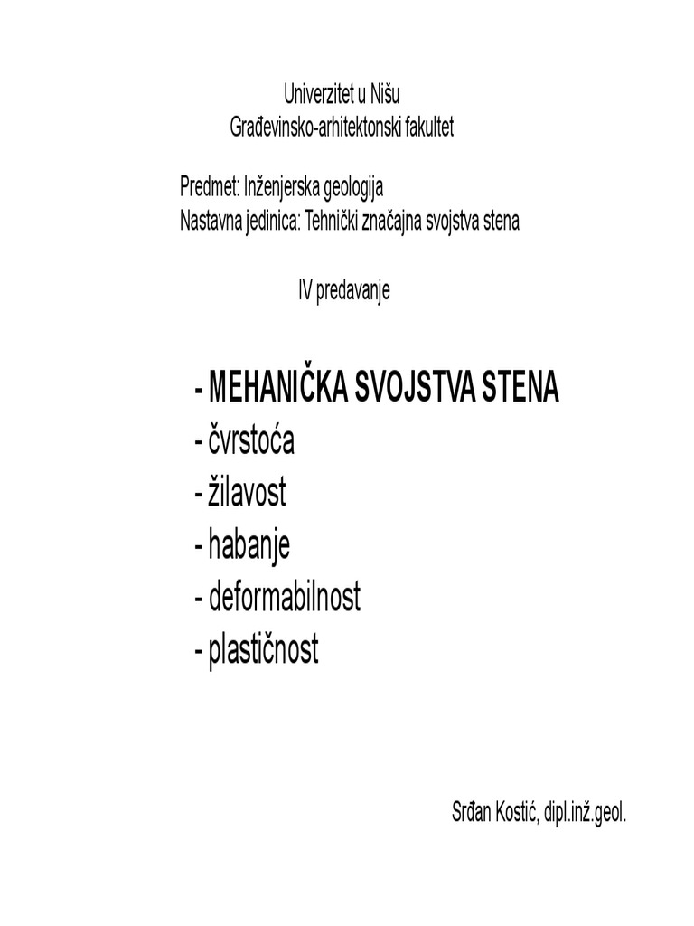 Tehnicki Znacajna Svojstva Stena - IV Predavanje | PDF