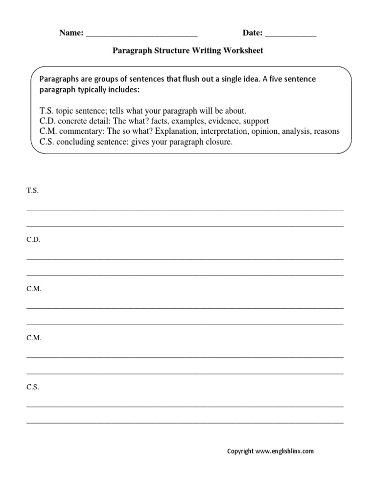 Paragraph Structure Writing Worksheet PDF | PDF | Career & Growth