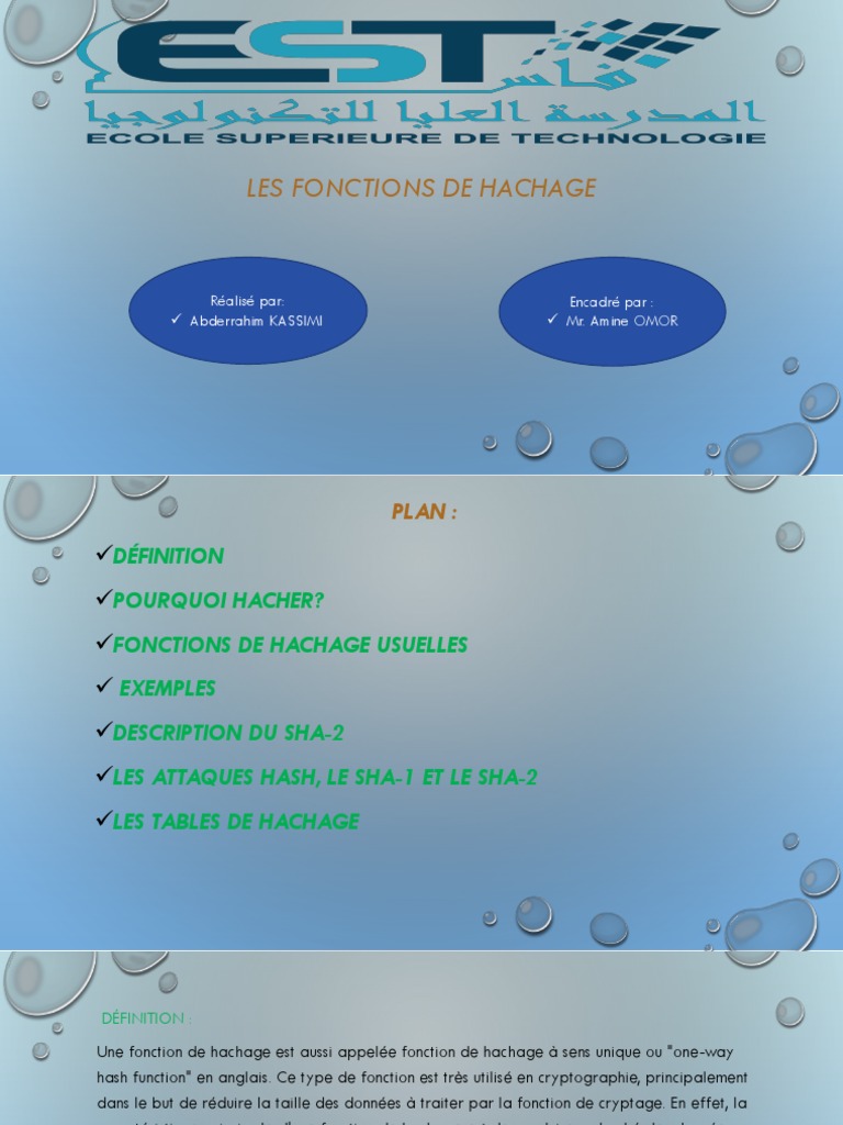 Exposé Fonction de Hachage | PDF | Transmission des données | Tolérance aux pannes
