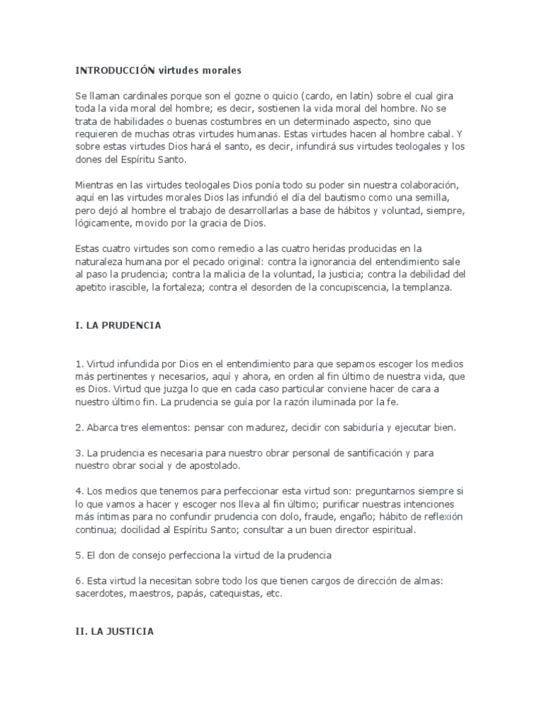 Introducción A Las Cuatro Virtudes Cardinales Prudencia Justicia