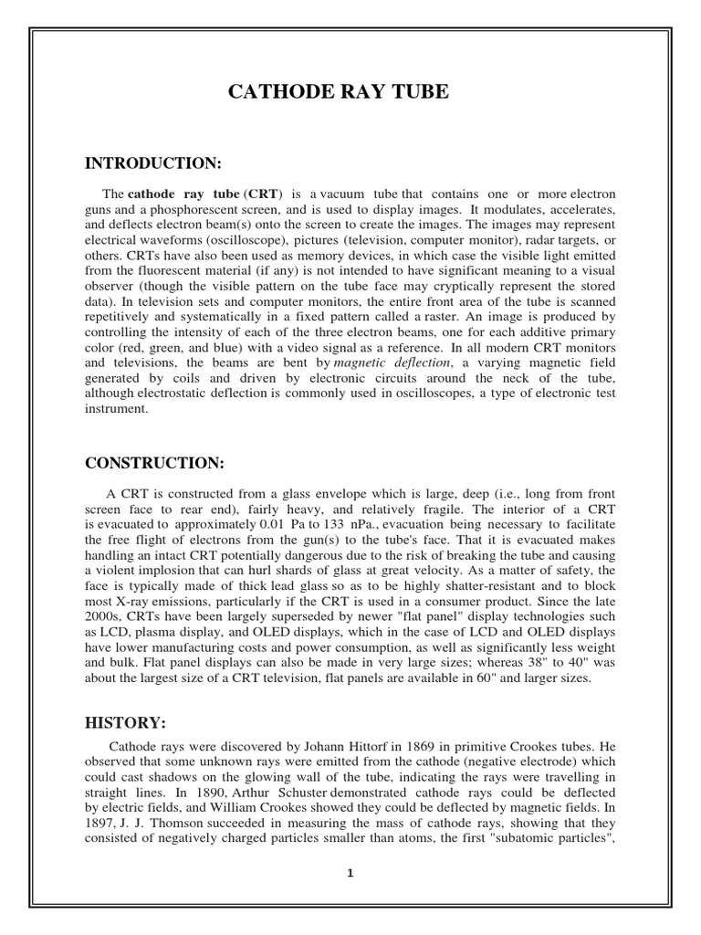 Cathode Ray Tube: History | PDF | Cathode Ray Tube | Vacuum Tube