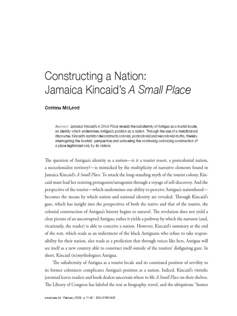Constructing A Nation: Jamaica Kincaid's A Small Place | PDF | Science ...