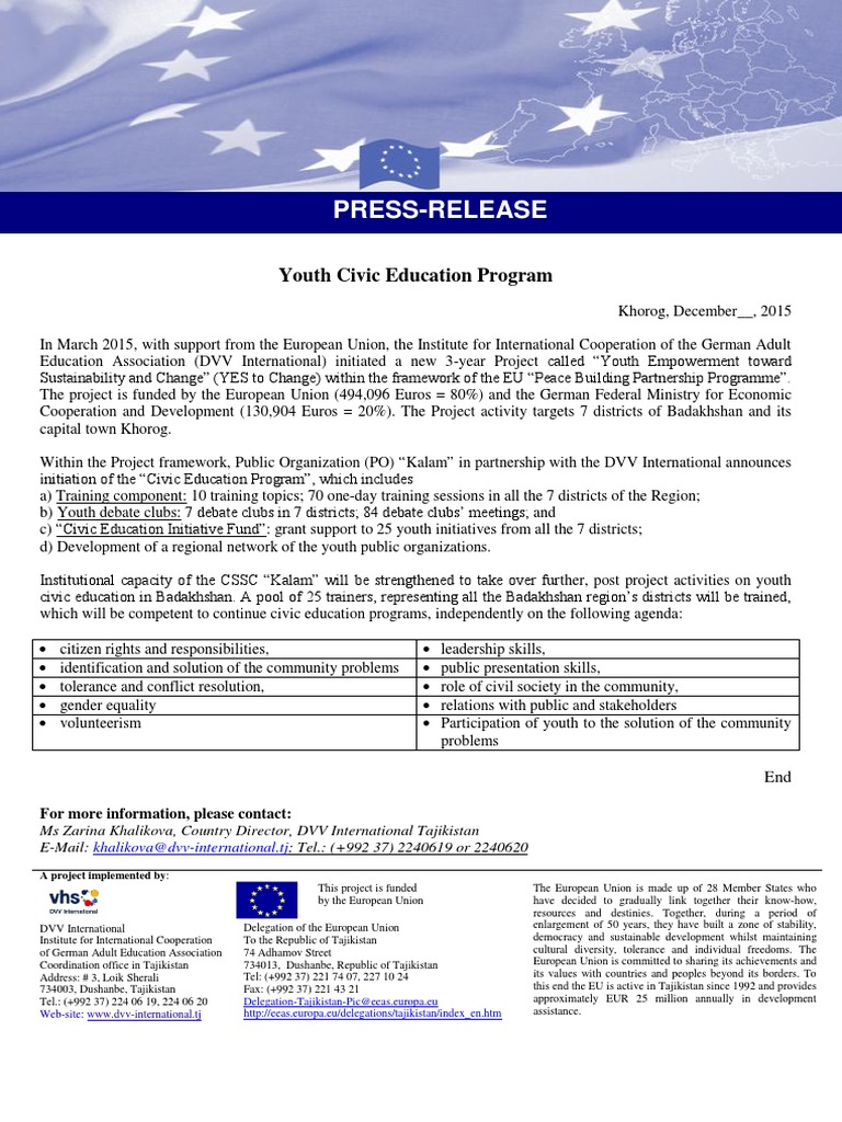 Youth Civic Education Program | PDF | Civics | Tajikistan