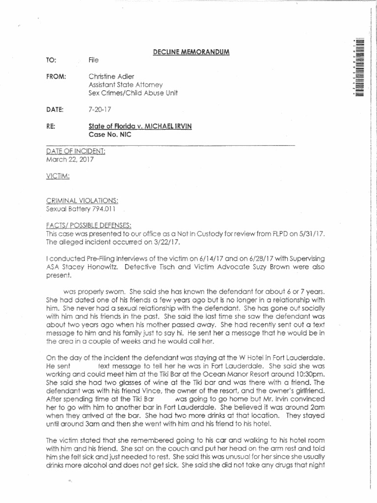 Irvin Investigation Closeout Memo | PDF