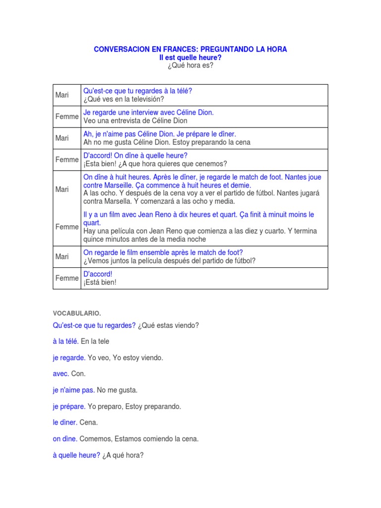 Dialogo en Francés - Preguntando La Hora | PDF