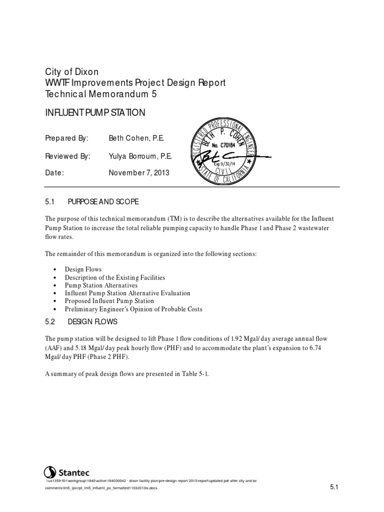 WWTF Improvements Project Design Report Technical Memorandum - INFLUENT ...