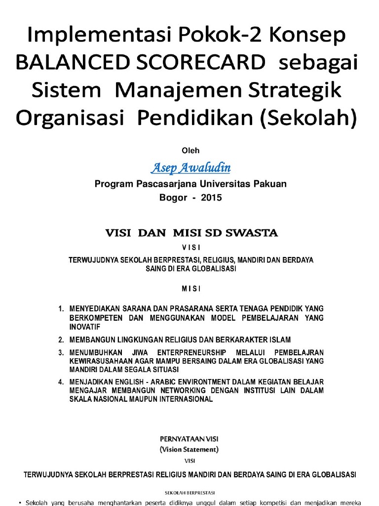 Contoh Balance Score Card Sekolah Dasar | PDF