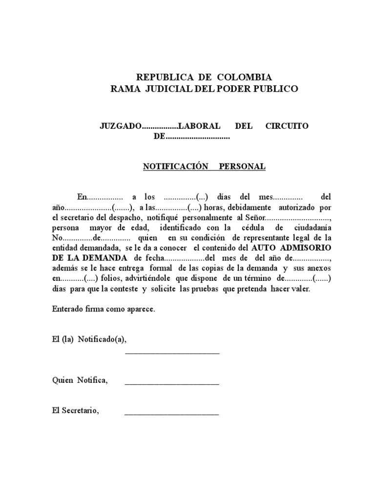 Acta de Notificacion Personal y Traslado | PDF Acta de Notificacion Personal y Traslado | PDF